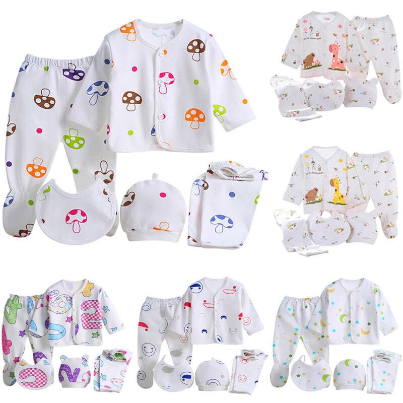 5pcs Newborn Baby Boy Girl Cartoon T-shirt Tops Pants Outfits Set Clothes 0-3M uygun fiyatlı ...