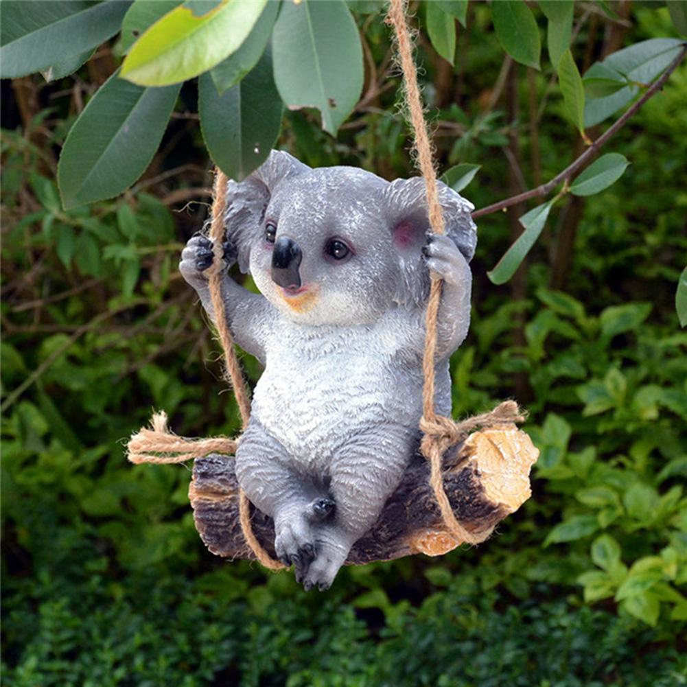 Resin Koala Bear Swing Sculpture Animal Art Statues Garden Home ...