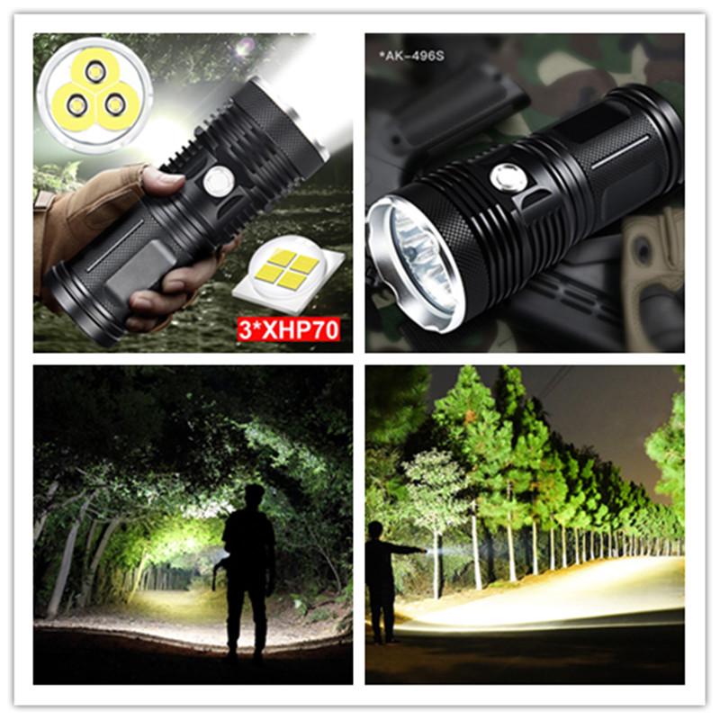 Buy Powerful LED Flashlight,3*XHP70 Torch Rechargeable Waterproof Lamp ...