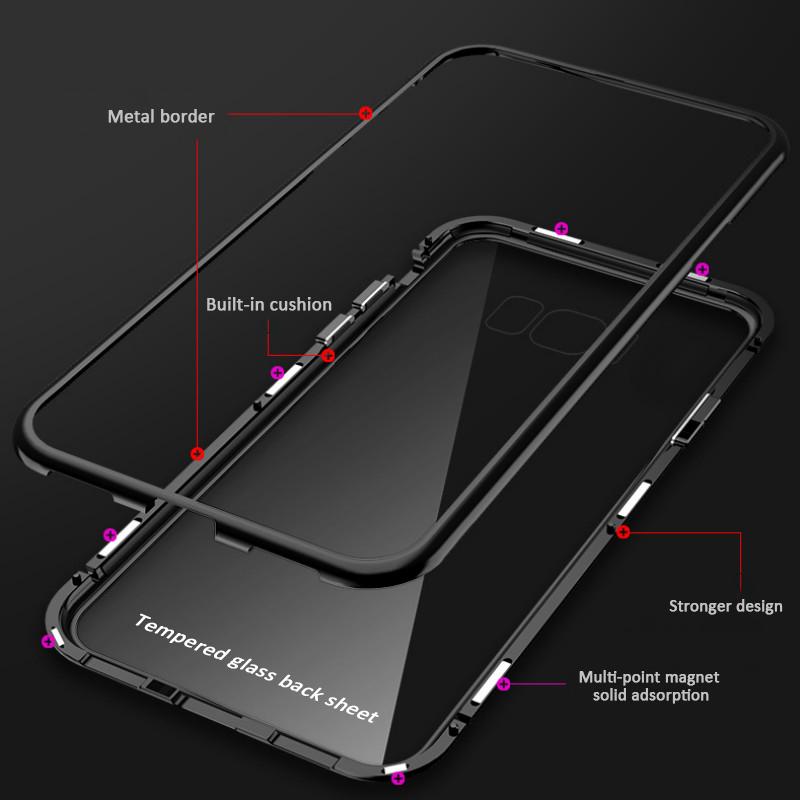 Buy Anti-fall Magnetic Adsorption Metal Phone Case Tempered Glass Back ...