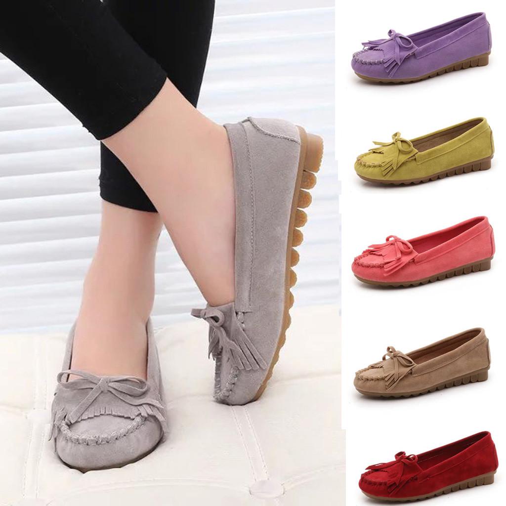 Buy Women's Flat Bottom Elegant Wild Casual Single Shoes Bow Fringe ...