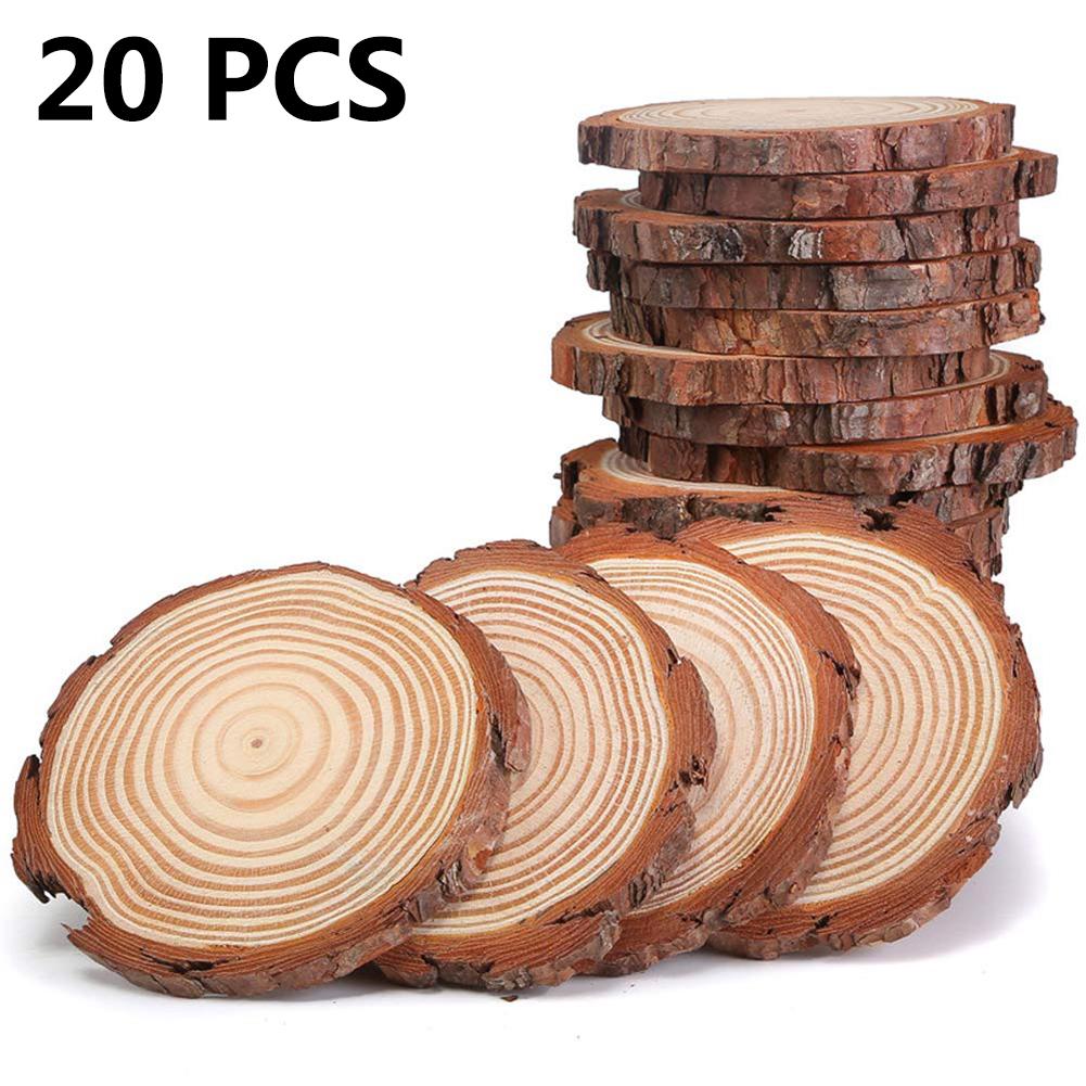 Natural Wooden Slices 3.5 Inch To 4 20 Pcs with Tree Bark Circles Log ...