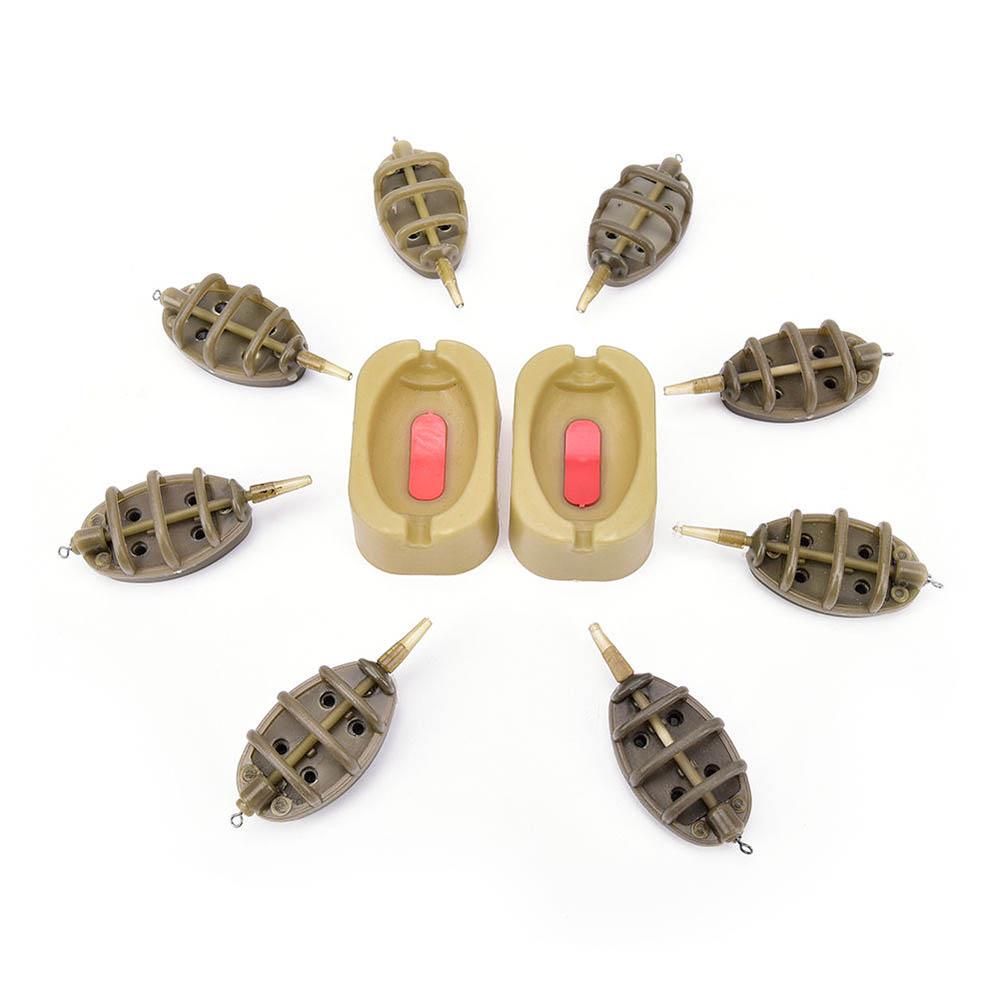 Inline Method Carp Fishing Feeder Lead Set 4 Feeders Mould Kit Plastic ...