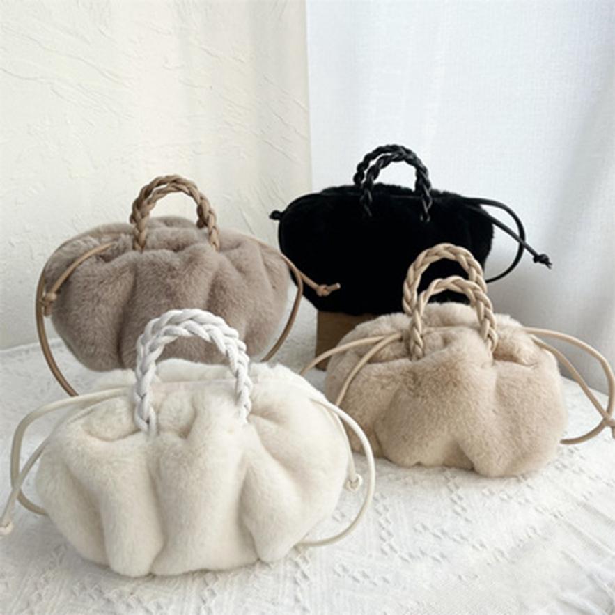 Cheap Female Wool Bag Pumpkin Bag Drawstring Braided Rope Handbag ...
