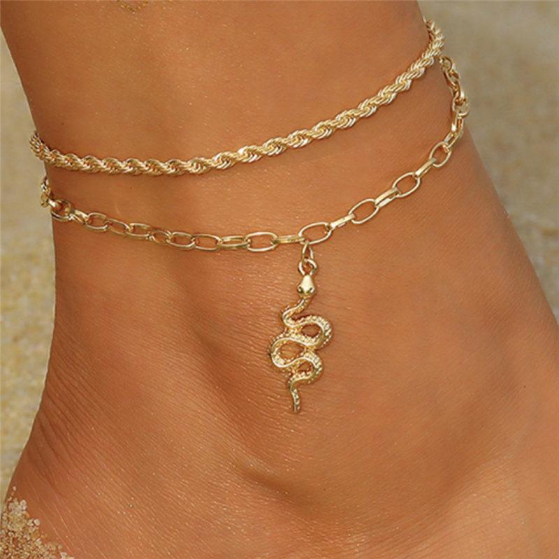 Buy Fashion Twist Chain Snake Pendant Simple Retro Double-layer Foot ...