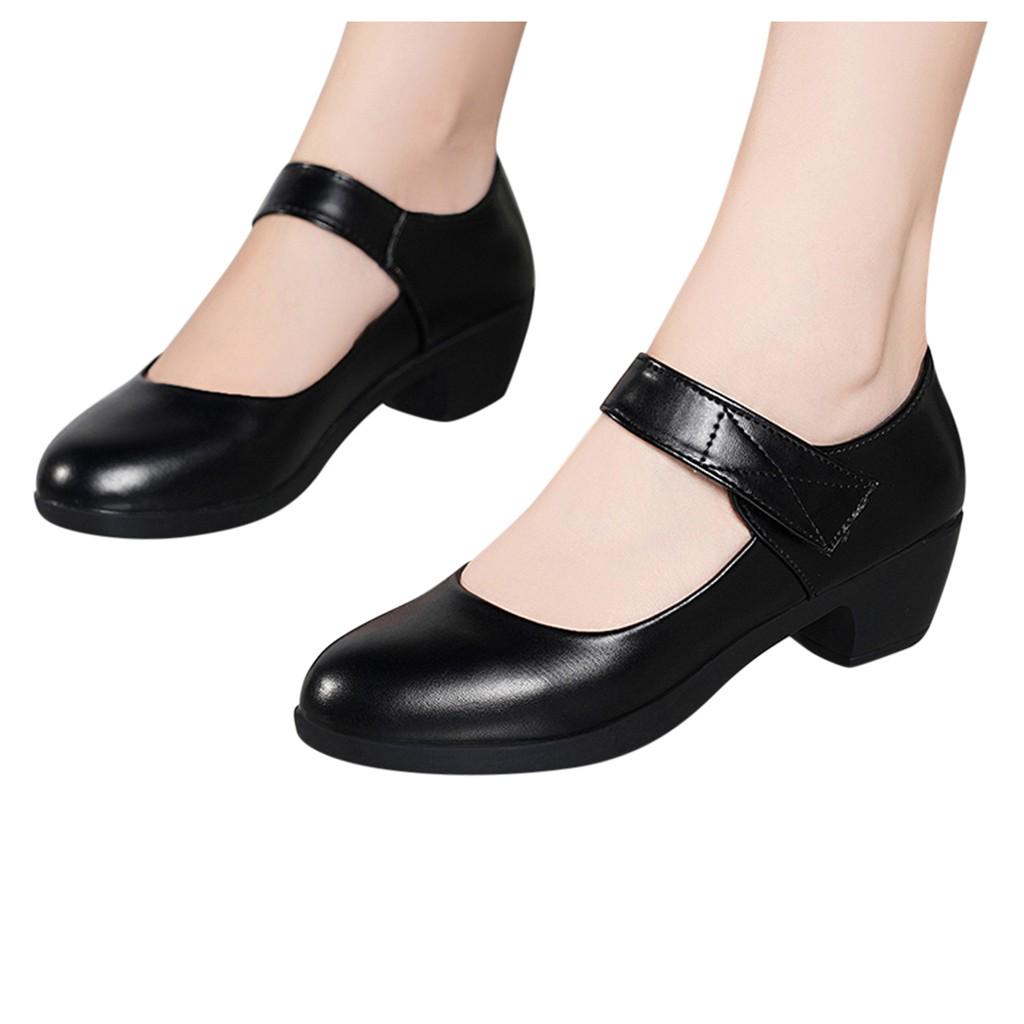 Buy Women Comfortable Single Shoes Square Heel Pure Color Shoes Round ...