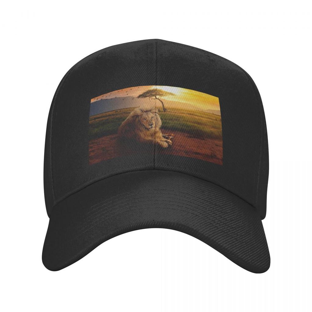 Majestic Lion at an African Savannah Grassland during Sunset Cap ...