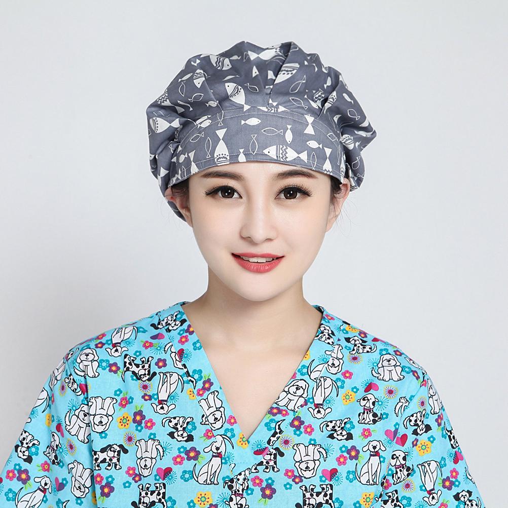 Buy 1pc Sweat Absorbing Hat Cute Printed Nurse Cap Elastic Cap Cotton ...