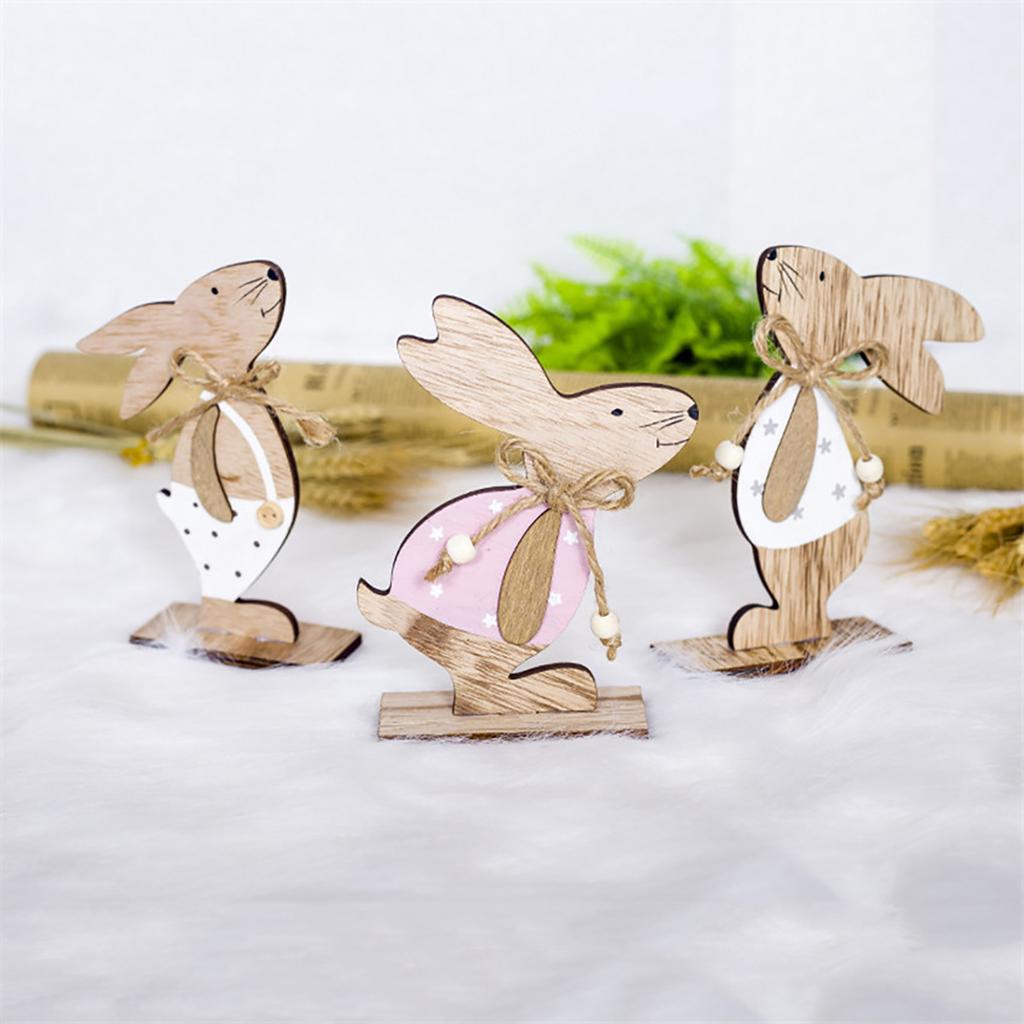 Buy Easter Wooden Rabbit Bunny Lovely Standing Ornaments Home Office ...
