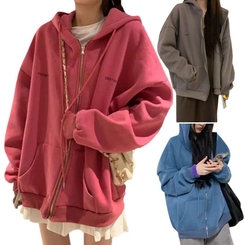 Cheap Women Long Sleeve Hoodies Jacket Solid Color Letters Drawstring ...