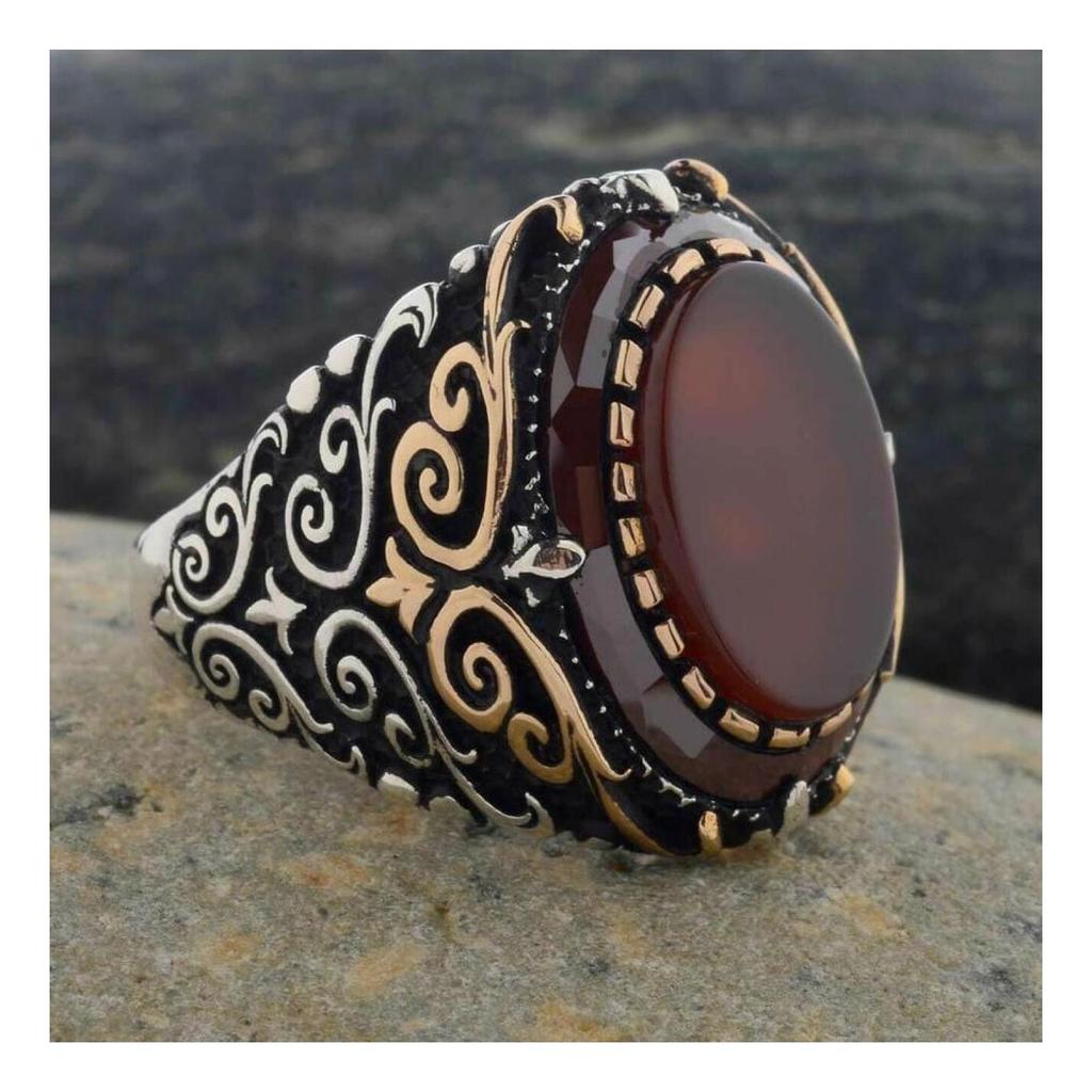 Buy Claret Red Stone Surrounded Dark Claret Red Agate Sterling Silver ...