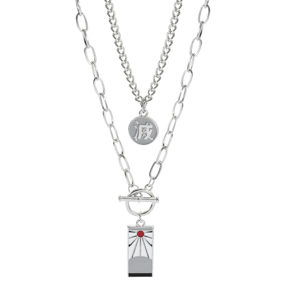 Buy Fashion Anime Demon Slayer Double Necklace Tanjiro Pendant Cool ...