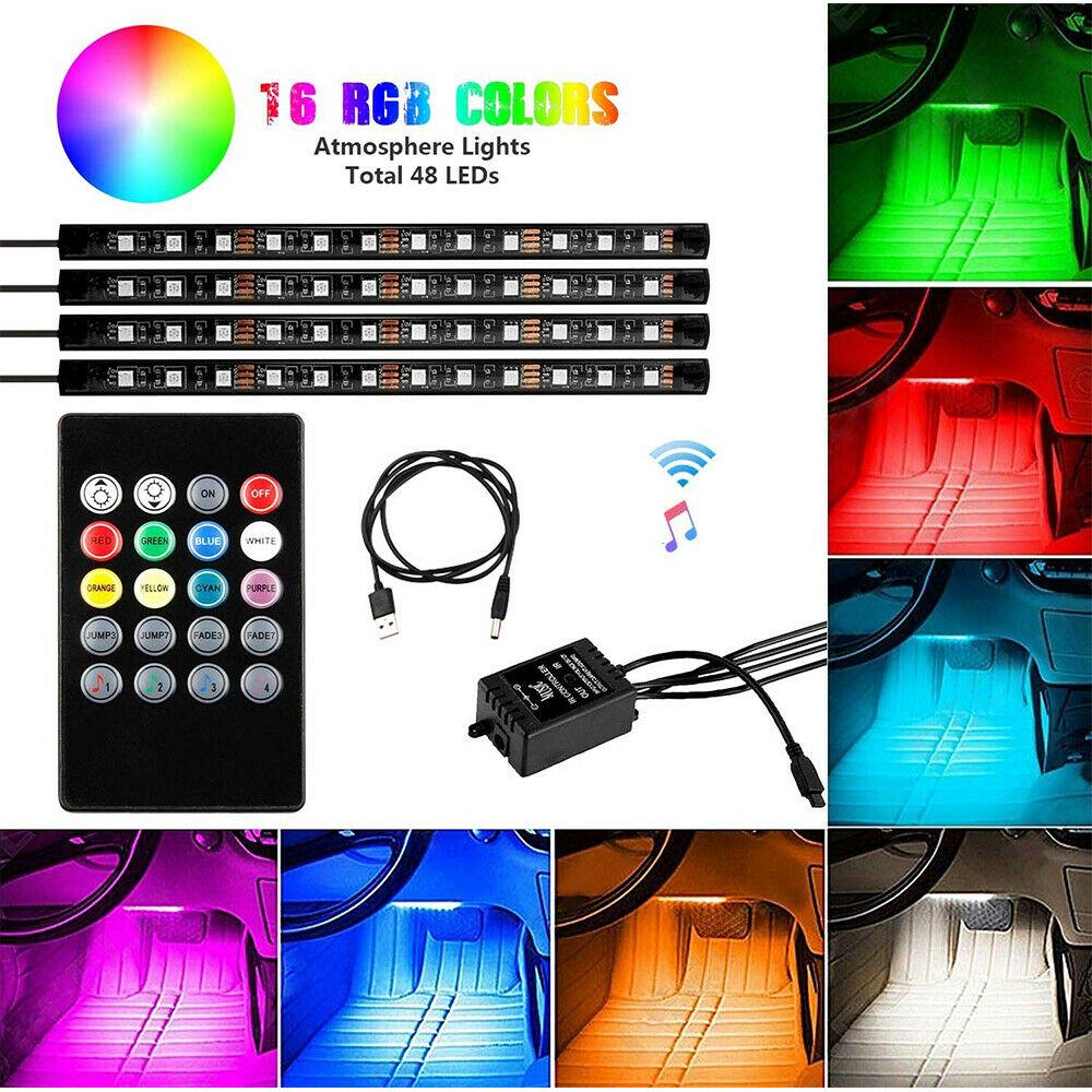Buy 4 X 12 LED RGB Car Interior Atmosphere Footwell Strip Light USB ...