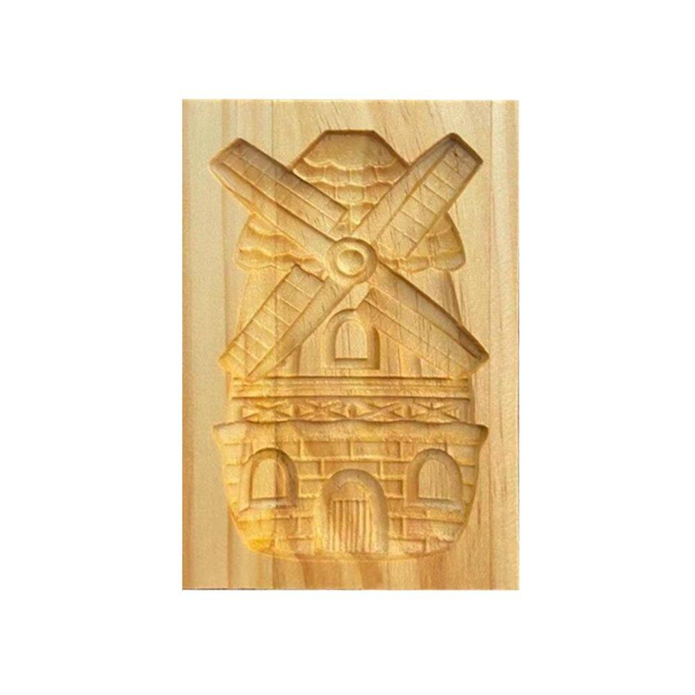 Buy Wooden Cookie Mold Windmill Shape Carved Stamp for Biscuit Baking ...