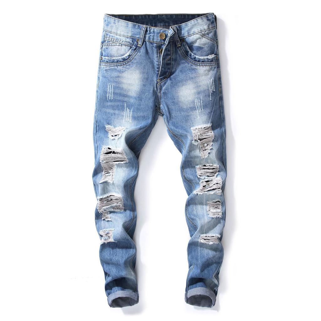 Buy Men's Fashion Trend Denim Pants Casual Jeans Retro Spell Color ...
