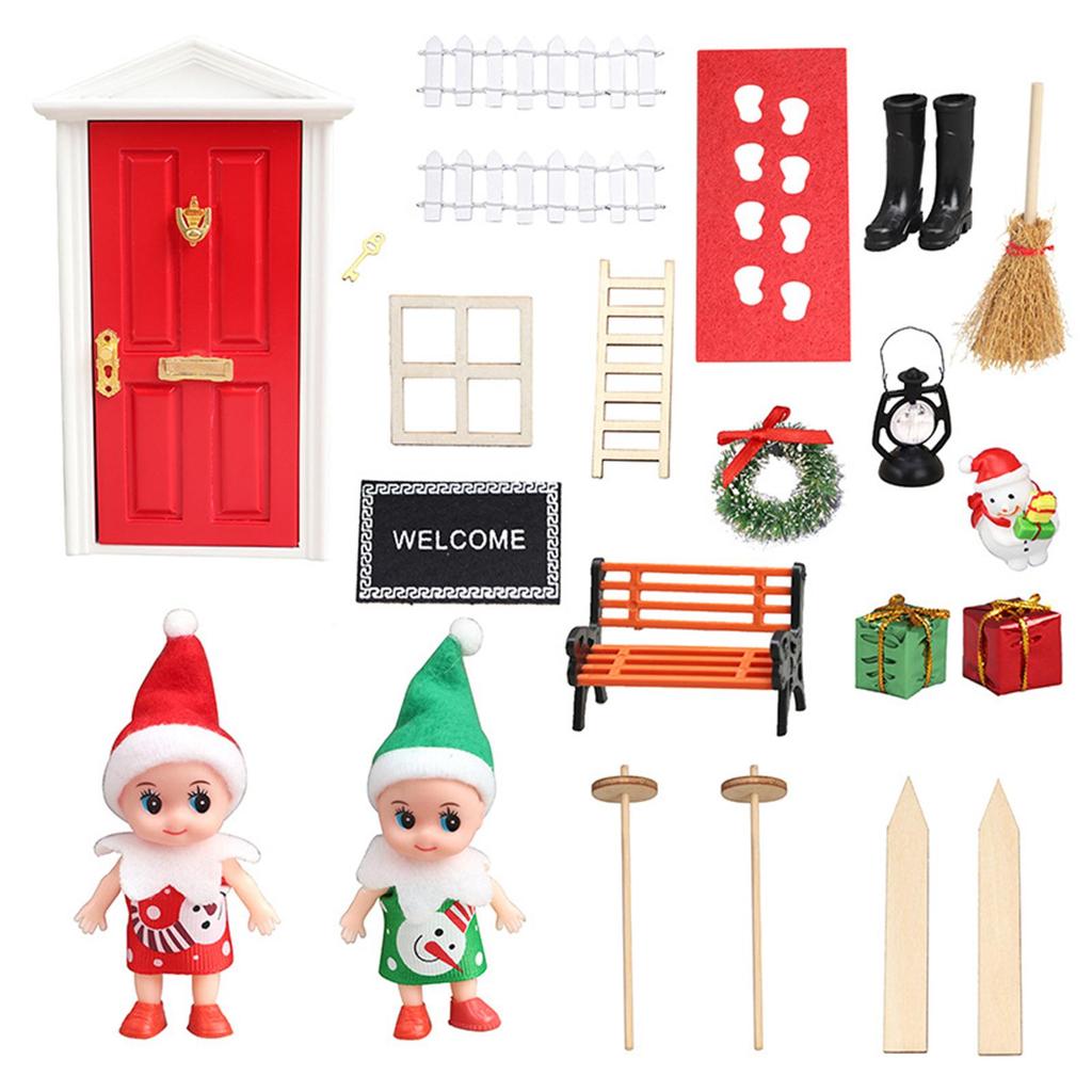 Kaufe Mini Dollhouse Elf Door Christmas Decor Set Miniature Mini Scene ...
