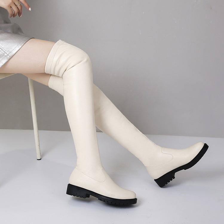 Buy Autumn and Winter Leather Women's Boots College Round Head Thick ...