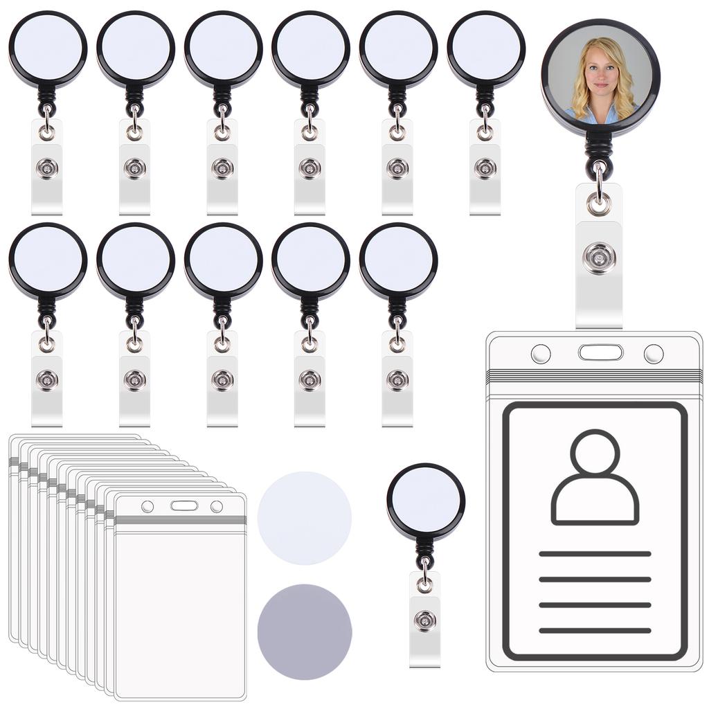 Buy 12 PCS Retractable Badge Holder with Heat Transfer Plates for ...