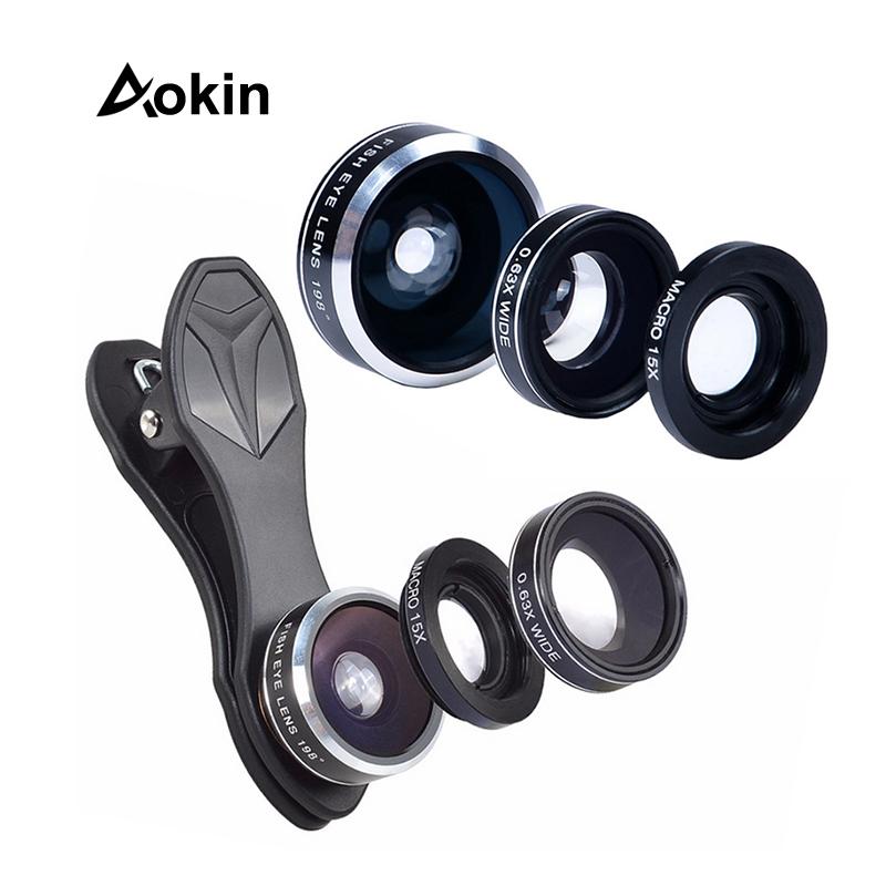 Aokin Fisheye Camera 3 In 1 Kit 198 Degree Clip Fisheye Lens 15x Macro ...