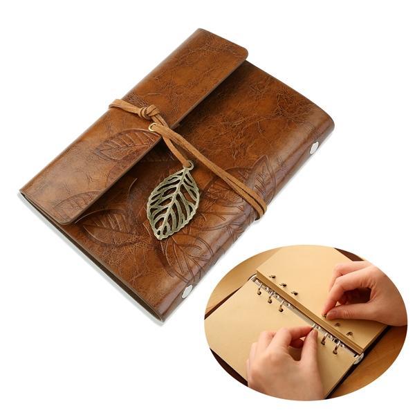 Buy Leaf Leaves Pattern PU Cover Loose-leaf String Bound Blank Notebook ...