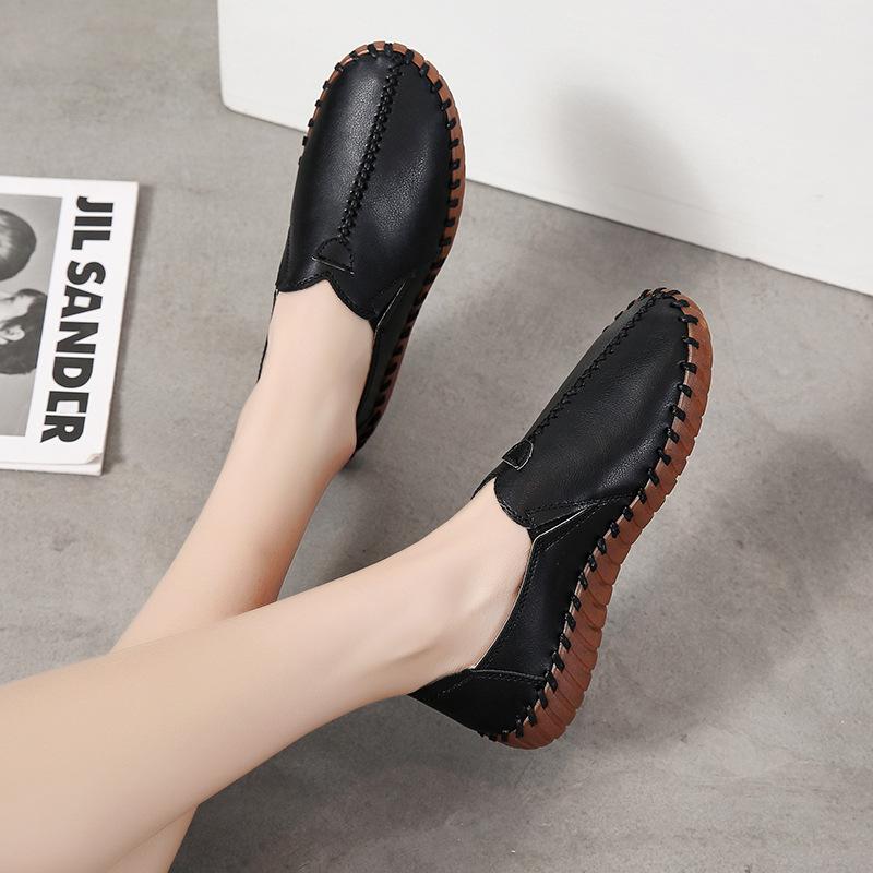 Cheap Single Shoe Round Toe Thick Sole Leather Shoes Fashion Women's ...