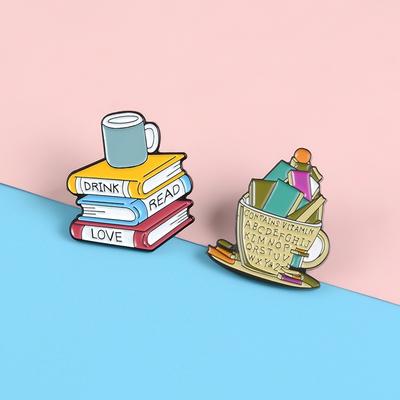 Drink Read Love Enamel Pin Books Coffee Brooch Clothes Lapel Pin ...