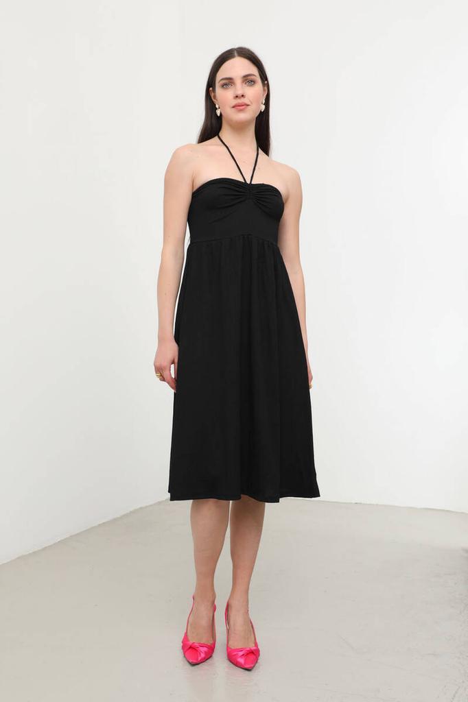 Cheap Halter Neck Low-Cut Backless Crepe Dress Black | Joom