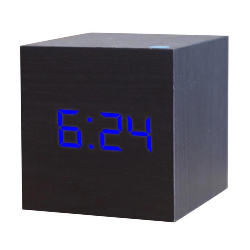 Buy Cube wooden LED Alarm Clock Temperature Sounds Control electronic ...