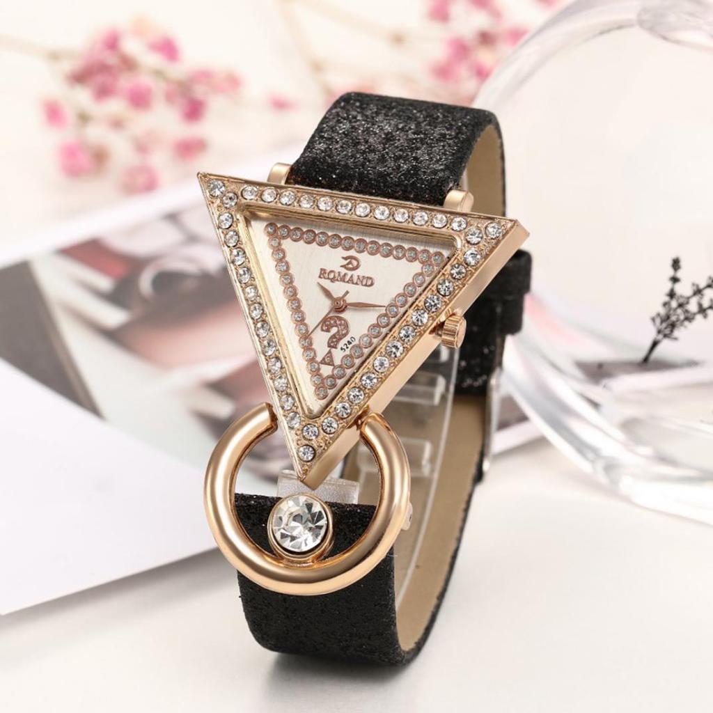 Buy Rhinestone Triangle Dial Shimmer Faux Leather Band Women Quartz ...