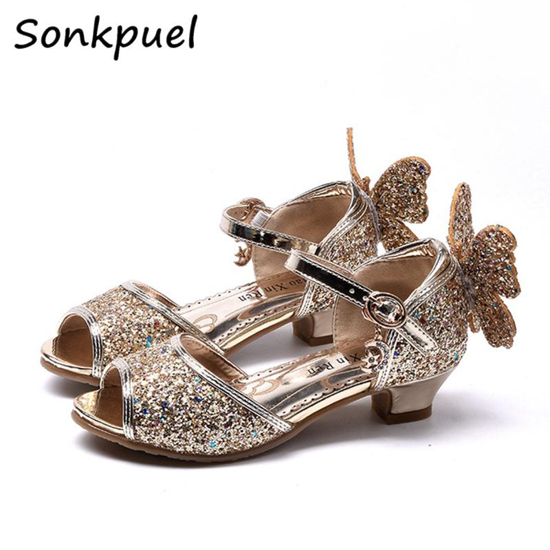 💰Köp billigt online Princess Girls Sandals Kid Butterfly Diamond High Heel Children Glitter ...