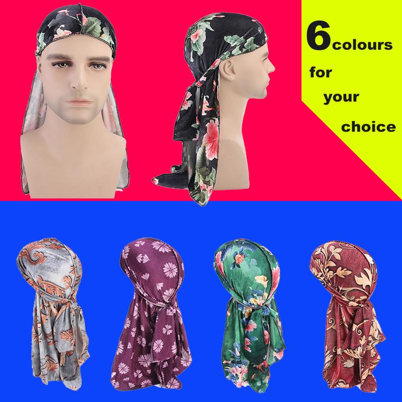 Buy Unisex Floral Velvet Durag Stretchable Du-rag Head Wraps with Long ...