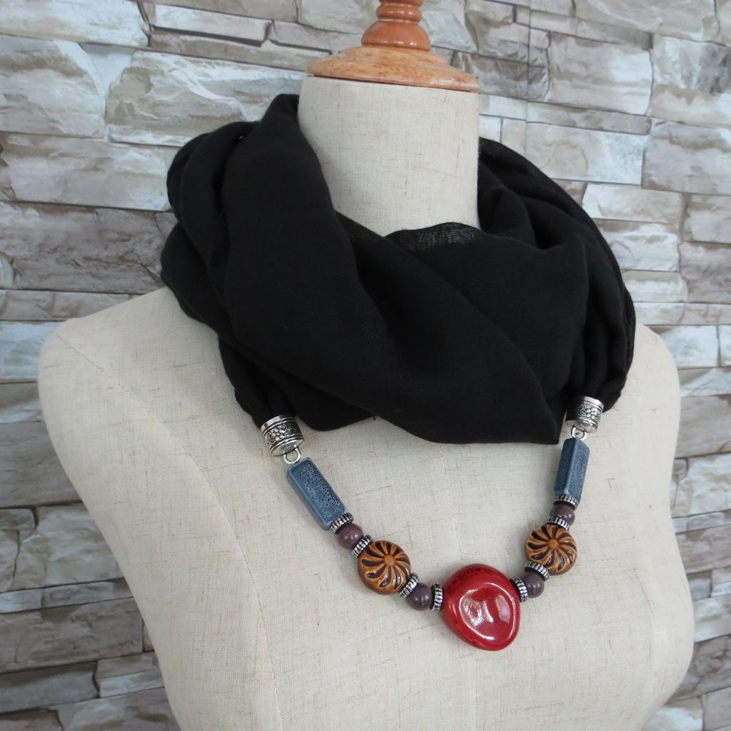 Buy Beads Ethnic Muffler Chiffon Solid Wrap Pendant Scarf Necklace ...