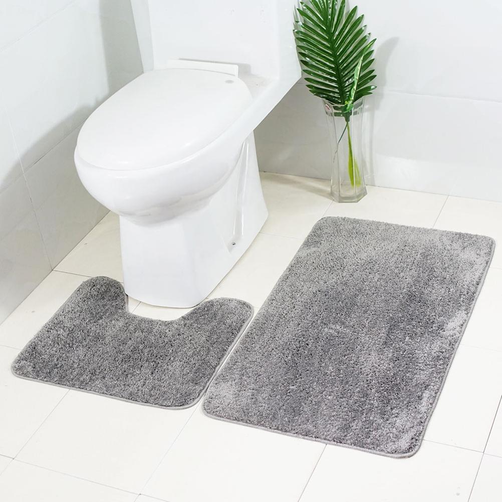 Buy 2 In 1 Microfiber Bathroom Mat Set Antiskid Washroom Carpet Contour ...