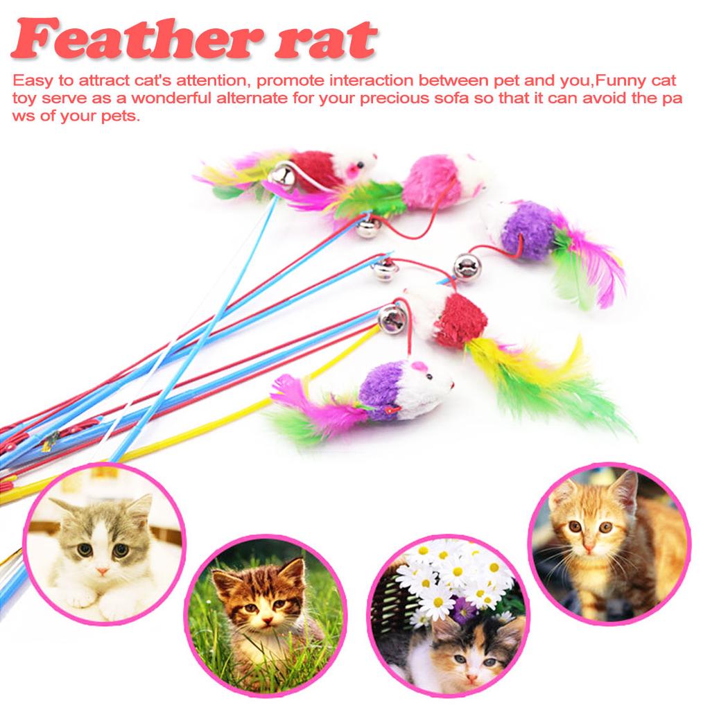 Plastic Feather Mice Cat Toy Funny Playing Play Toy For Pet Cat Bell ...