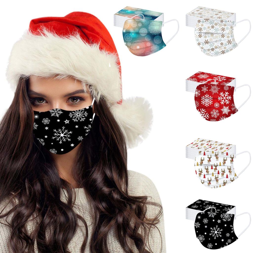 30PC Christmas Print Masks for Protection Face Mask Disposable Earloop ...