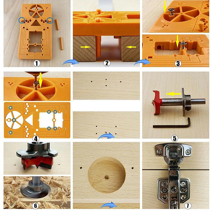 Buy 7Pcs Concealed Hinge Jig Drill Guide Cabinet Hole Kitchen Door Wood ...