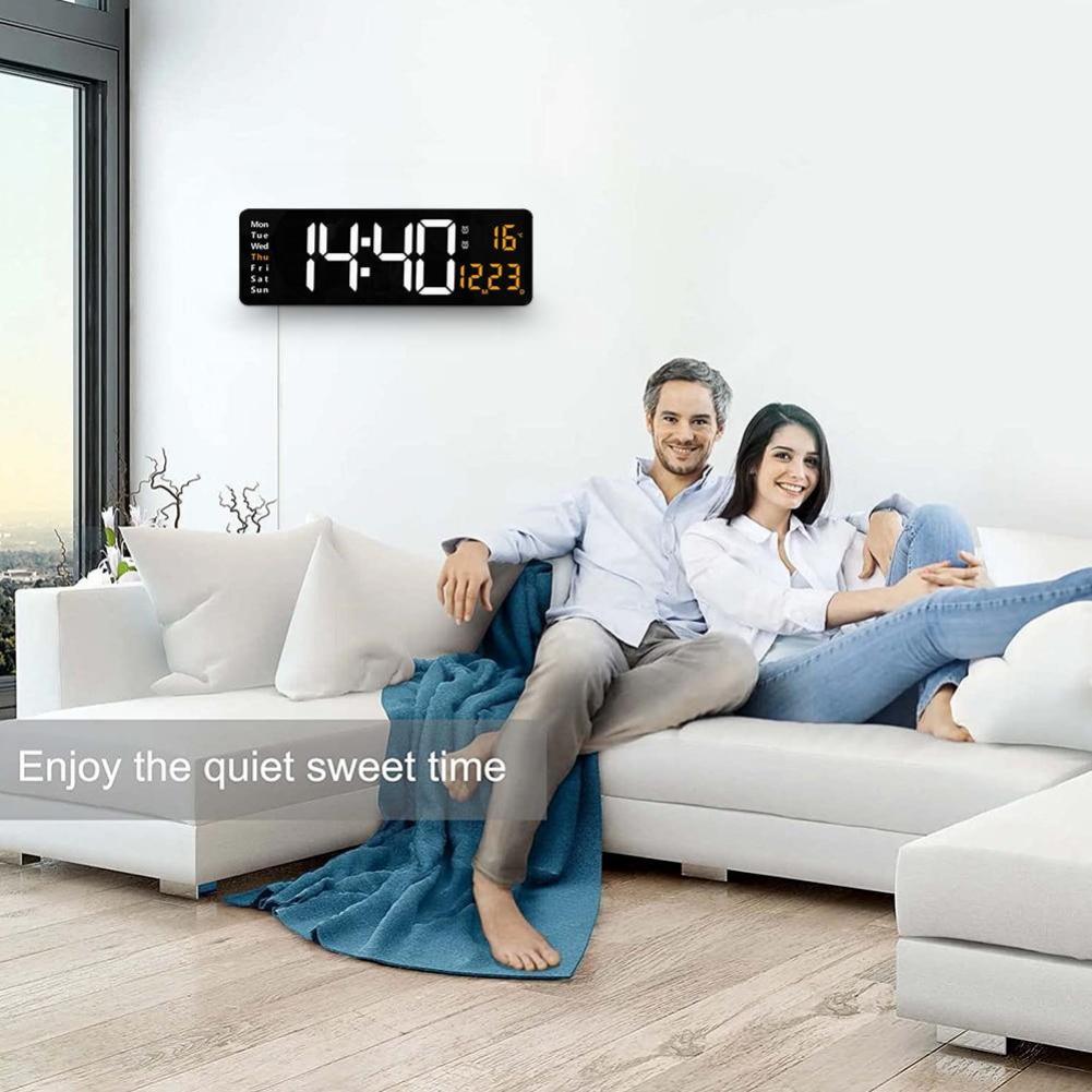 Buy Wall Mounted Digital Wall Clock Remote Control Temperature Date ...