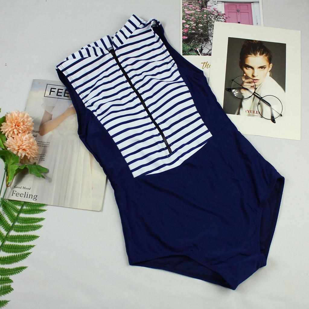 Buy Women Summer Stripe Zipper Sexy Swimwear Beachwear Siamese Swimsuit ...
