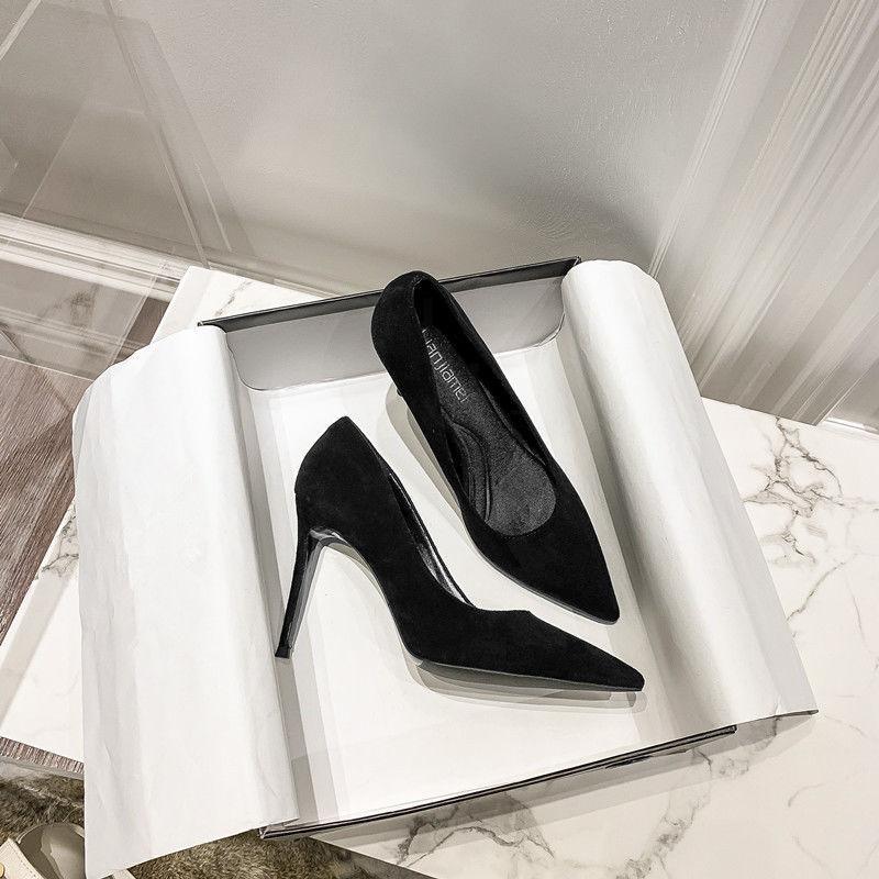 Cheap High Heels 10cm Women's Temperament Stiletto Suede Pointed Toe ...