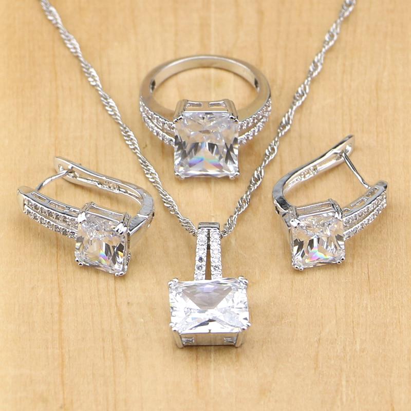 Buy Cute Silver Color Jewelry White CZ Beads Jewelry Sets For Women ...