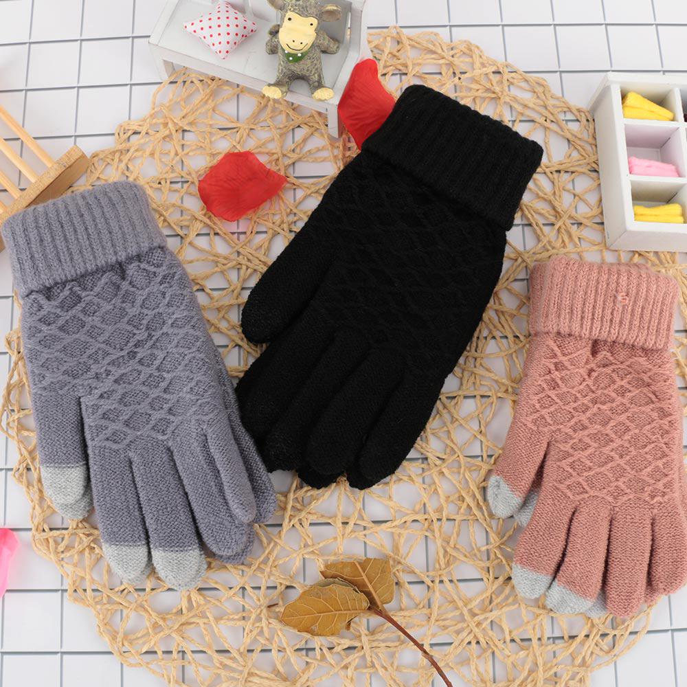 Buy 6 Colors Full Finger Mitten Solid Color Knitting Warm Touch Screen ...