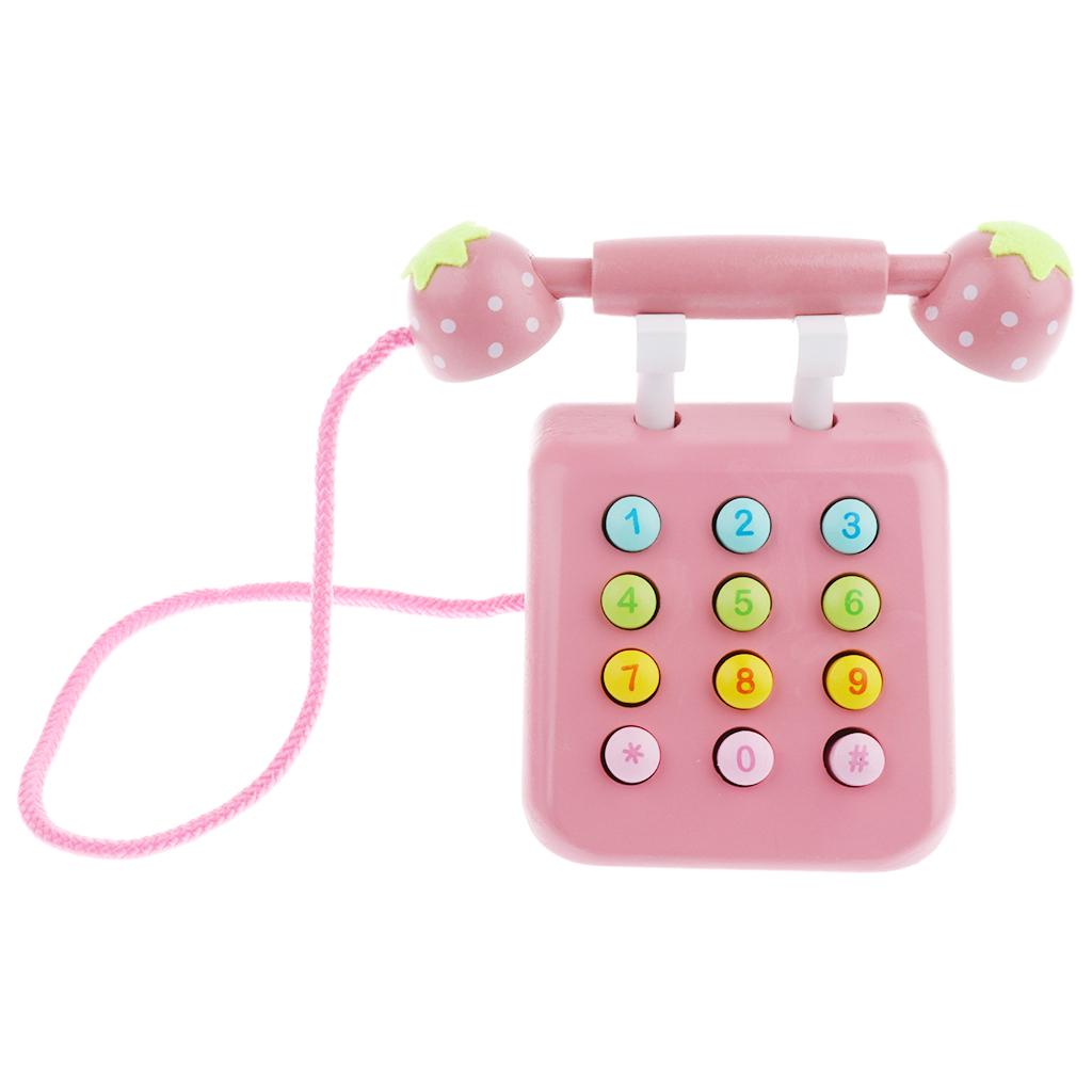 Buy Kids Pink Wooden Telephone Pretend Play Toy Baby Toddler ...
