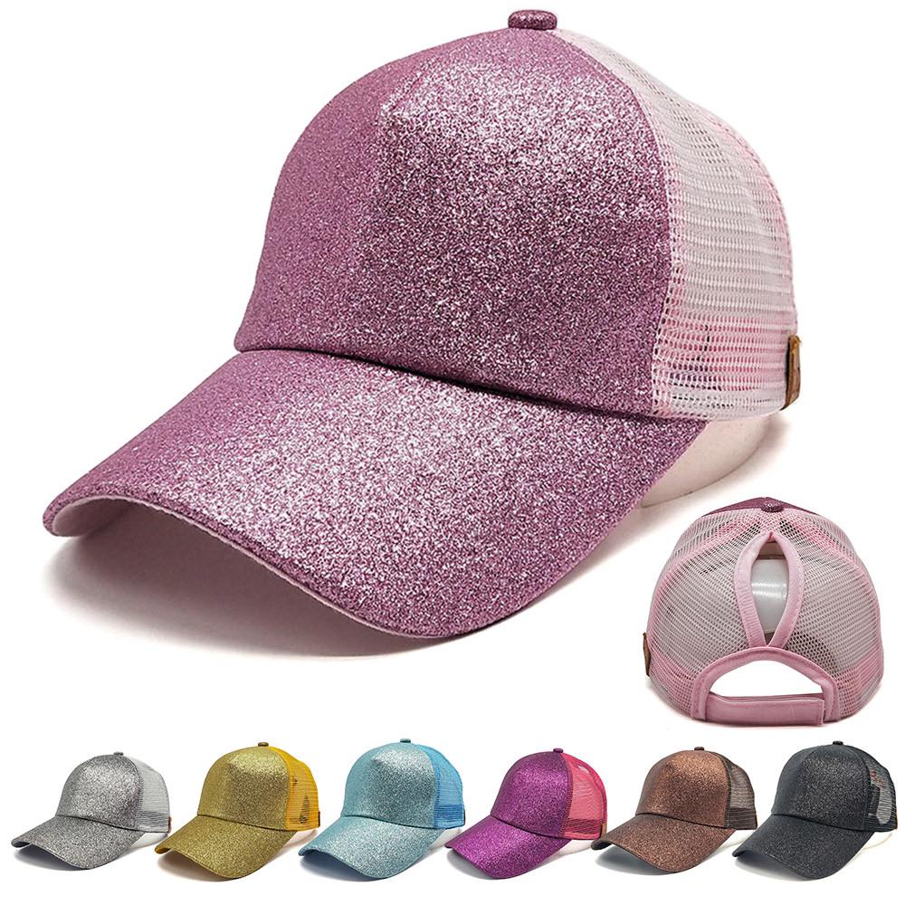 Buy Women Ponytail Baseball Cap Sequins Shiny Messy Bun Snapback Hat ...