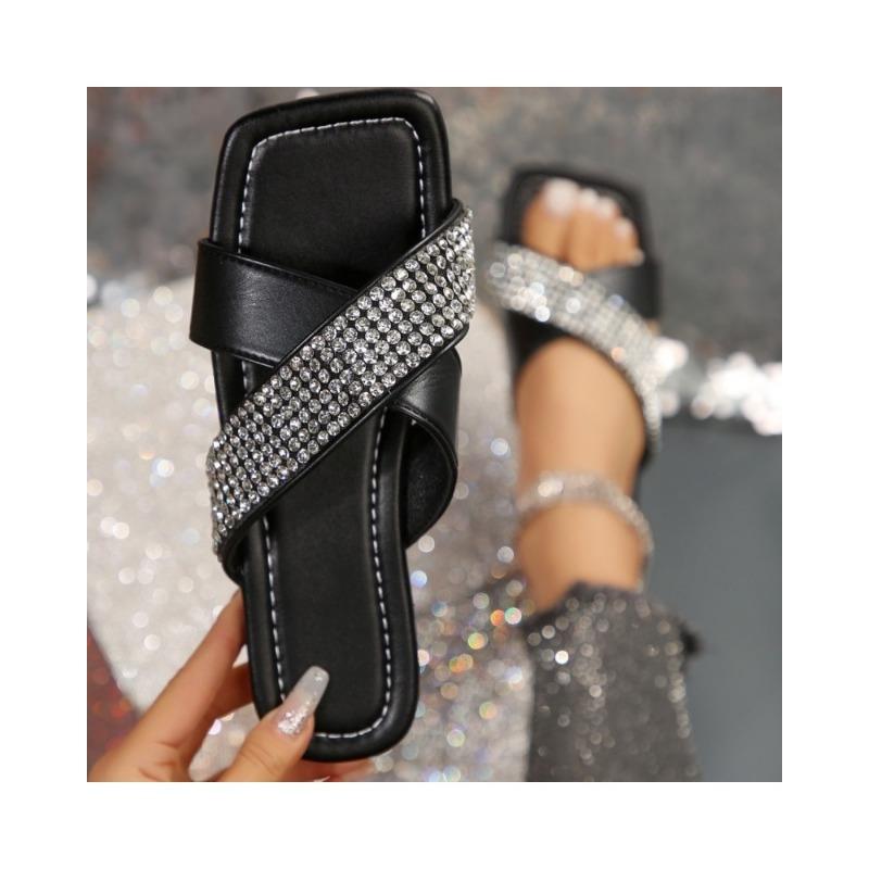 Cheap Summer Square Head Open Toe Flat Slippers, Women's Shoes with ...
