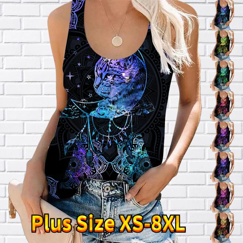 Buy 3D Print Crescent Moon and Tiger Tank Tops for Women Workout Yoga ...