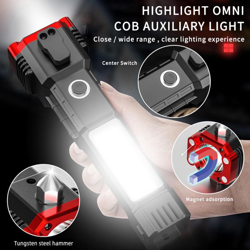 Flashlight Usb Rechargeable Torch Light With Hammer Knife Power Bank ...