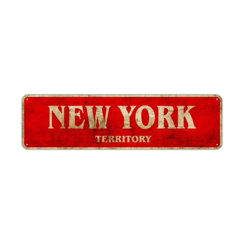 New York Territory Vintage Aluminum Sign Retro Rustic Man Cave Tin ...