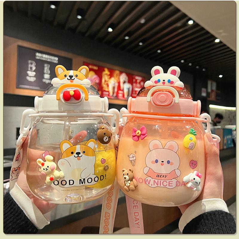 Cheap Large-capacity Straw Water Cup Girls Convenient and Cute Student Water Bottle High-value ...
