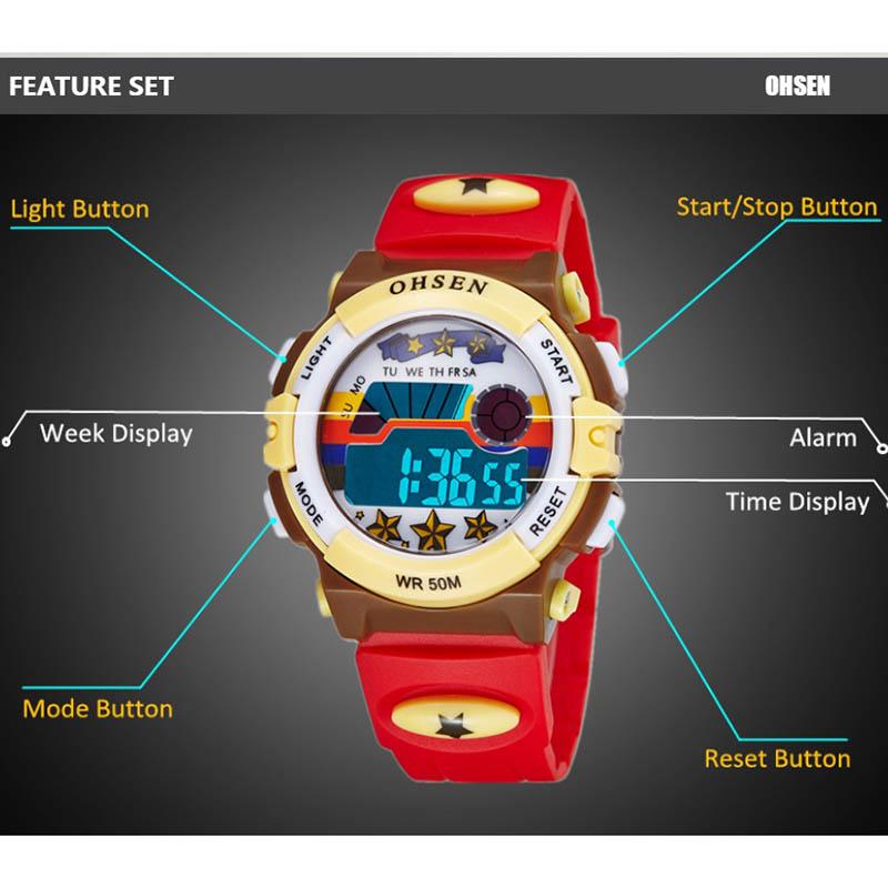 Buy Digital Watch OHSEN LED Water Shock Resistant Kids Sports Watches ...