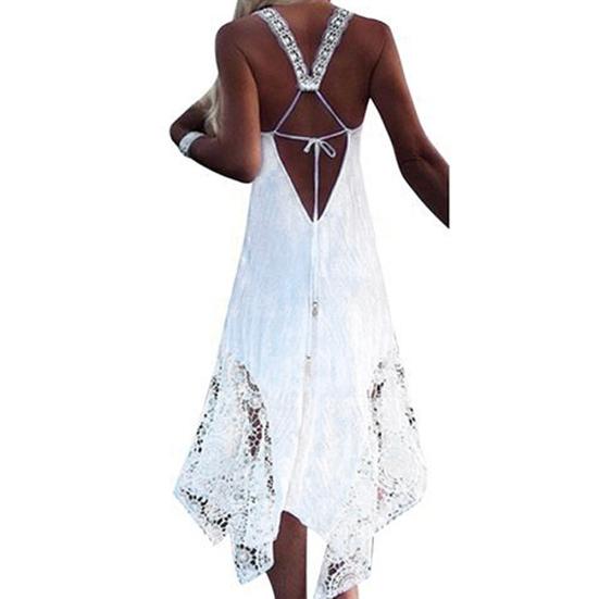 Cheap Weifengyue Women Sleeveless Backless Lacing Irregular Lace Hem ...